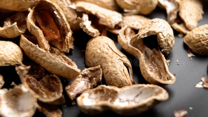 Empty Shells of Roasted Peanuts on Black Ceramic Plate. Stock Video ...