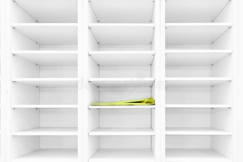 Empty Shelves, Blank Bookcase Library, in the White Wooden Rack Stock ...