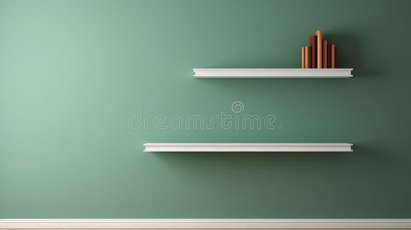 Empty Floating Shelves on Green Wall - 3d Rendering Illustration Stock ...