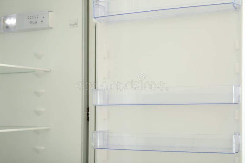 Empty Shelves of Empty Modern White Fridge Stock Photo - Image of ...
