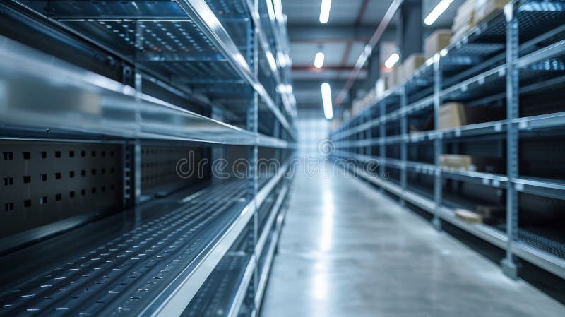 Empty Shelves in an Industrial Warehouse. Stock Photo - Image of ...