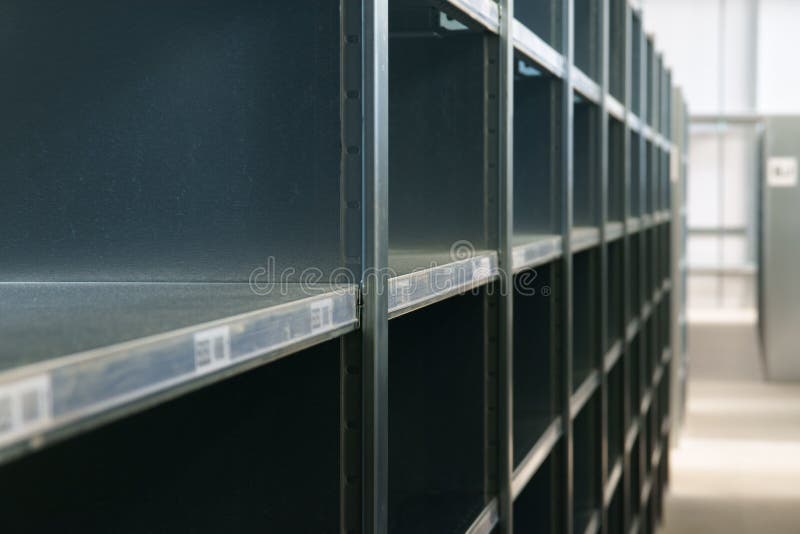 Empty Shelves Out of Stock stock image. Image of shelving - 53068363