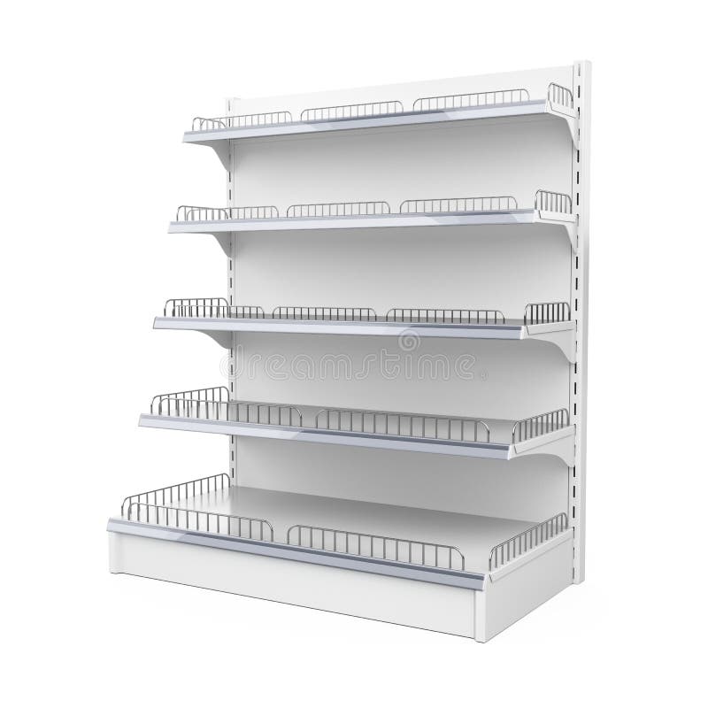 Empty Shelves for the Store. Showcase for Retail - Front View Stock ...