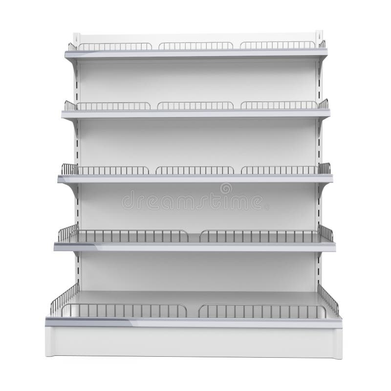 Empty Shelves for the Store. Showcase for Retail - Front View Stock ...
