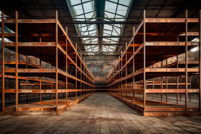 Empty Shelving in an Industrial Warehouse Stock Photo - Image of ...