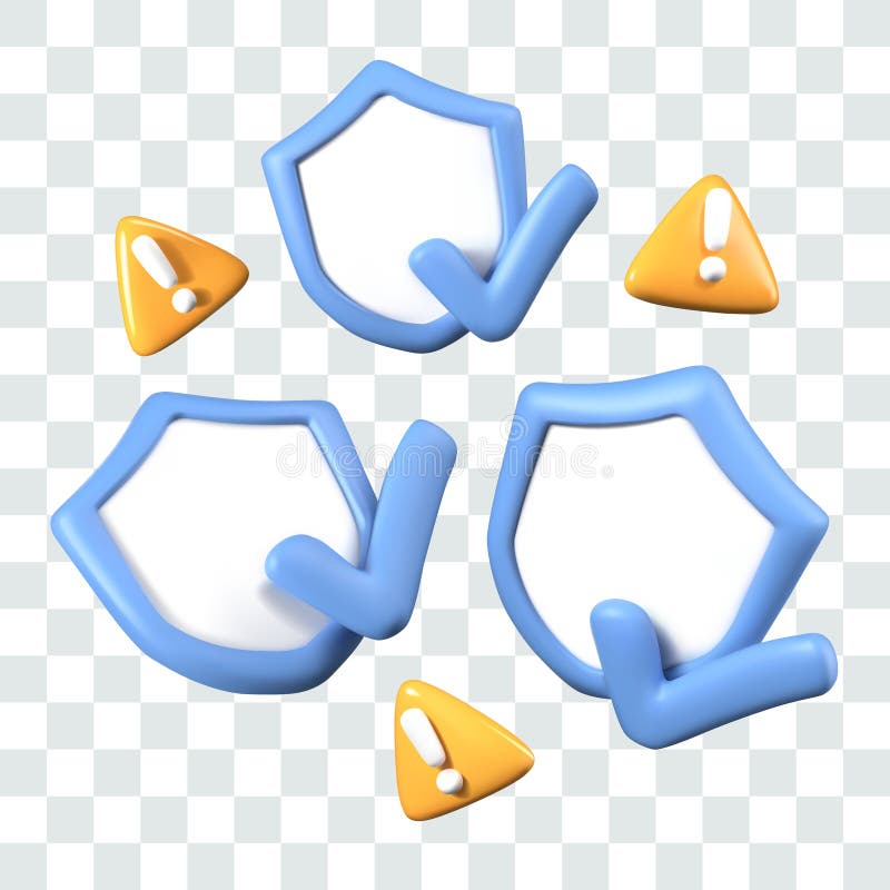 Empty Shield with Check Mark, Bright Triangular Sign with Exclamation ...