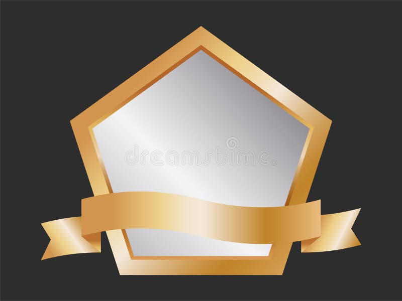 Empty Shield Frame or Label with Golden Ribbon on Black Stock ...
