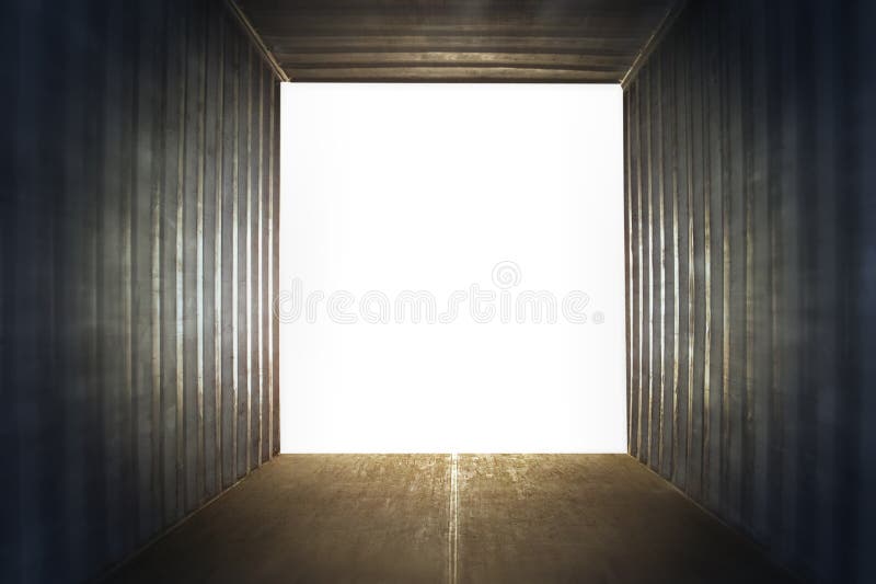 Empty Shipping Cargo Container with Light Rays. Square Room Space ...