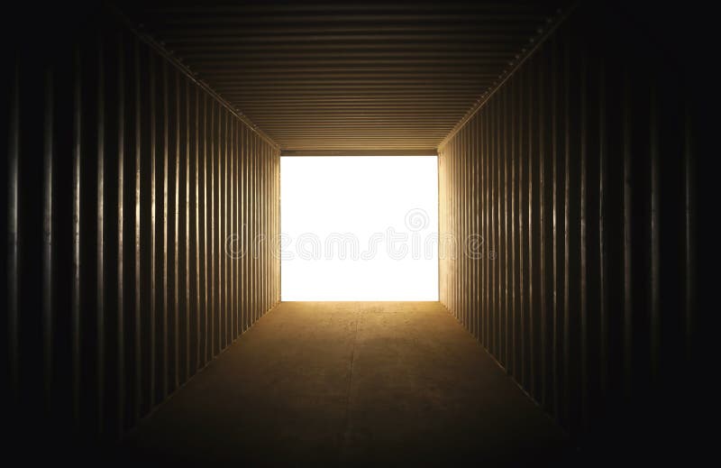 Empty Shipping Cargo Container with Light Rays. Square Room Space ...