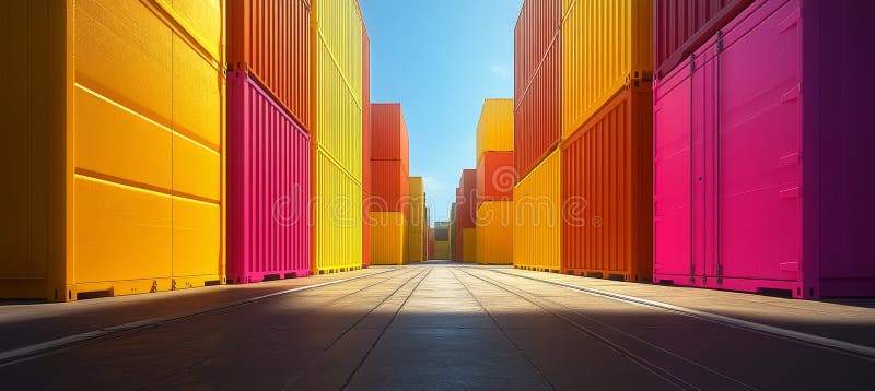 Empty Shipping Container Yard with Colorful Storage Containers Under a ...