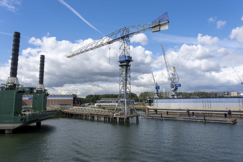 Empty Shipyard Floating Dry Dock in the Rotterdam Sea Port Stock Image ...