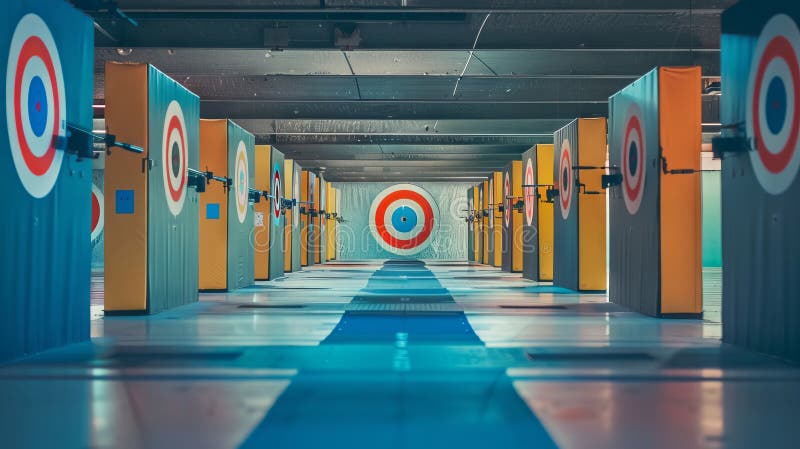 Empty Shooting Range with Multiple Targets Posed in a Row. Concept of ...