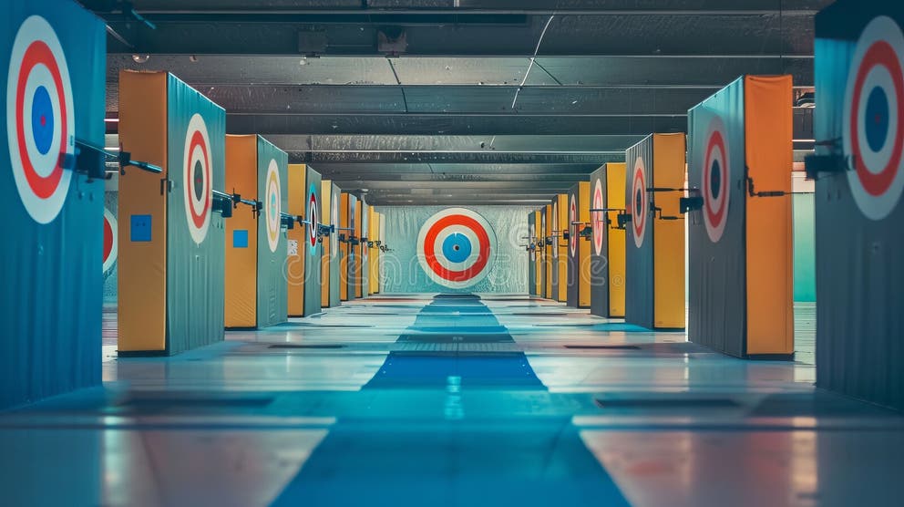 Empty Shooting Range with Multiple Targets Posed in a Row. Concept of ...