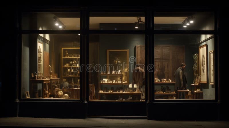 Empty Shop Layout Street Window Display in the City at Night ...