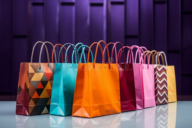 Empty Shopping Bags in Lively Colors Set Against a Dark, Dramatic ...
