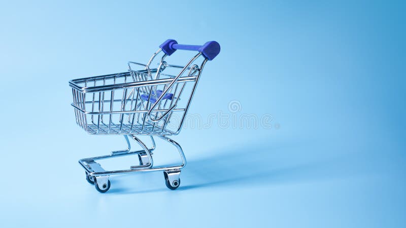 Empty Shopping Basket or Grocery Cart on Blue with Shadow Stock Photo ...