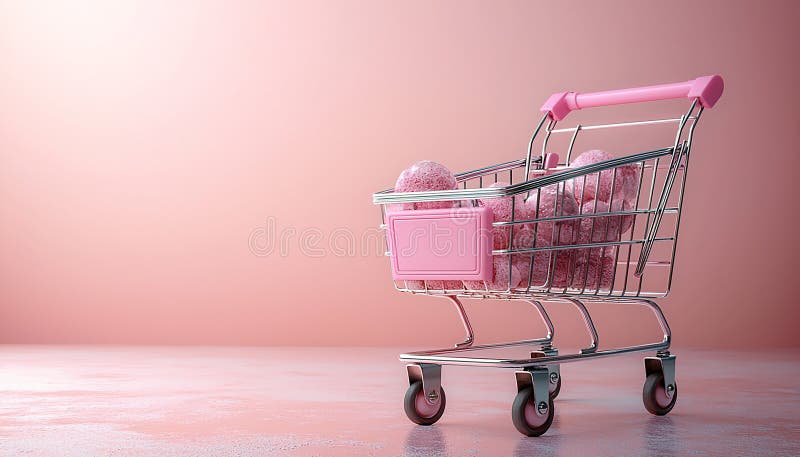 Empty Shopping Cart in Supermarket, Pushing Pink Toy Generated by AI ...
