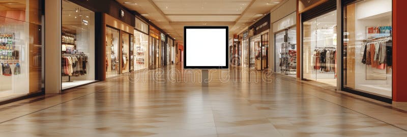 Empty Shopping Mall with Blank Vertical Billboard, Storefront with ...