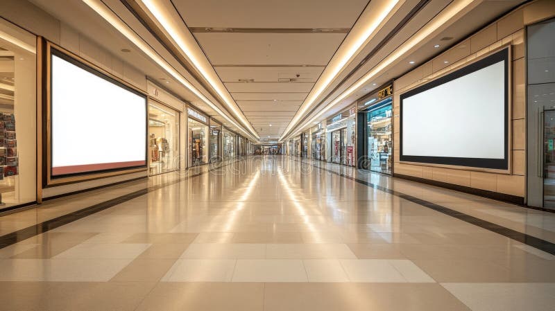 Empty Shopping Mall Corridor with Blank Screens Stock Illustration ...