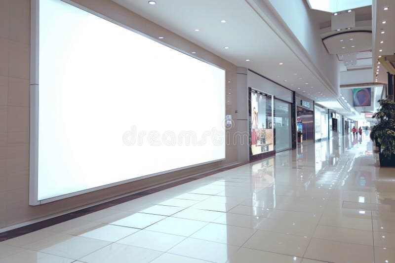 An Empty Shopping Mall Corridor with a Large, Illuminated Blank ...