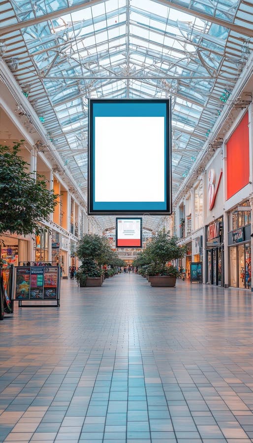 Empty Shopping Mall with Digital Signage Displays, Modern Architecture ...