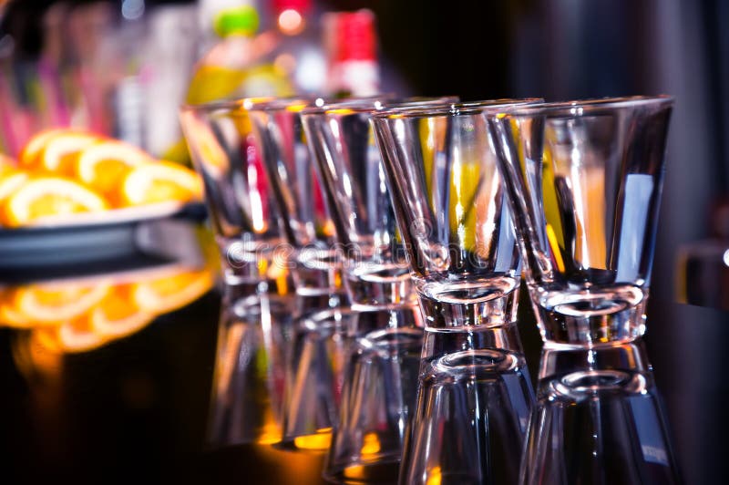 Empty Shot Glasses Waiting on the Bar Counter Stock Image - Image of ...