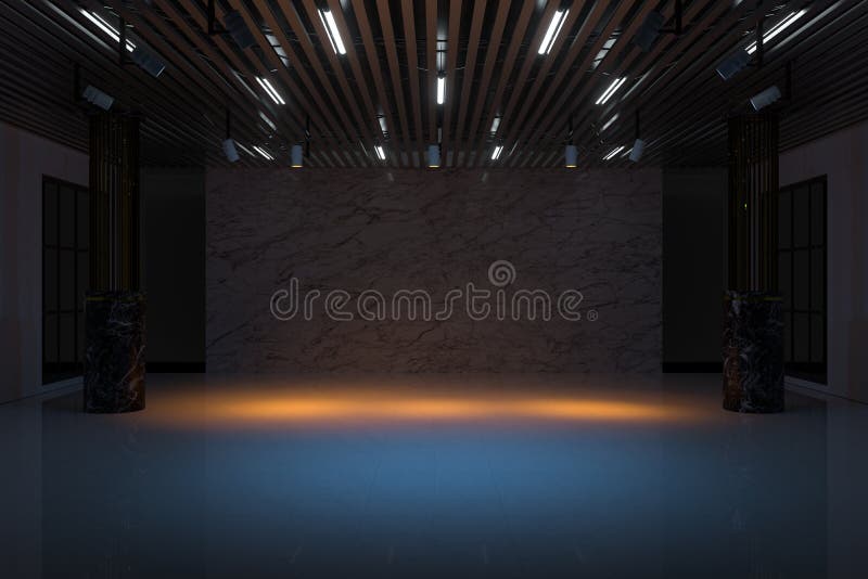 The Empty Showroom with Glowing Lights, 3d Rendering Stock Illustration ...