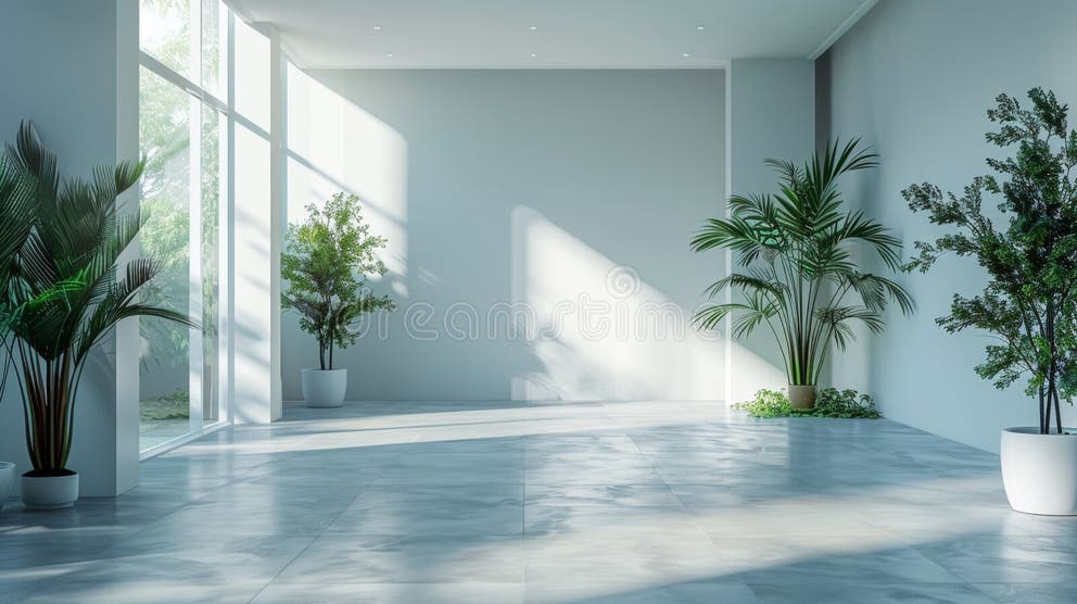 Empty Showroom with Modern Elegance and Interactive Displays. Stock ...