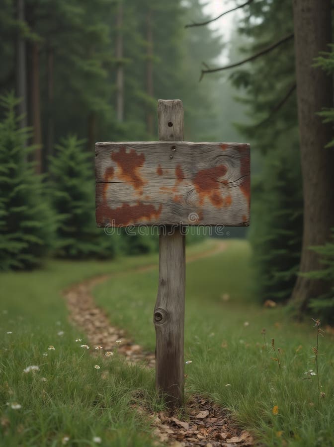 An Empty Sign Board on the Background of a Forest, Made of Wood, Old ...