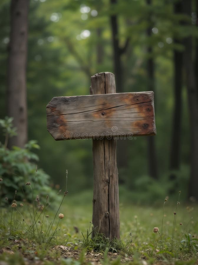 An Empty Sign Board on the Background of a Forest, Made of Wood, Old ...