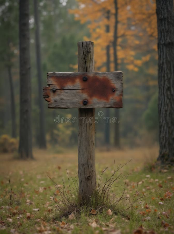An Empty Sign Board on the Background of a Forest, Made of Wood, Old ...