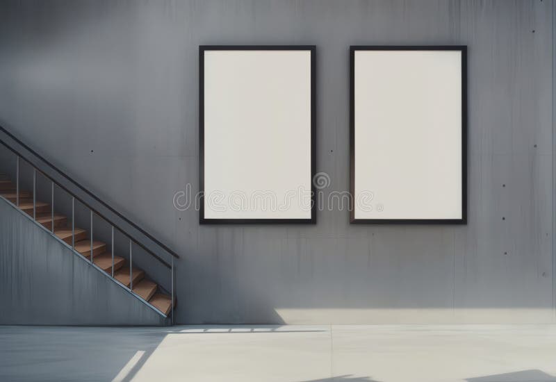 Empty Sign Poster Mockup in Wall and Stair Stock Illustration ...