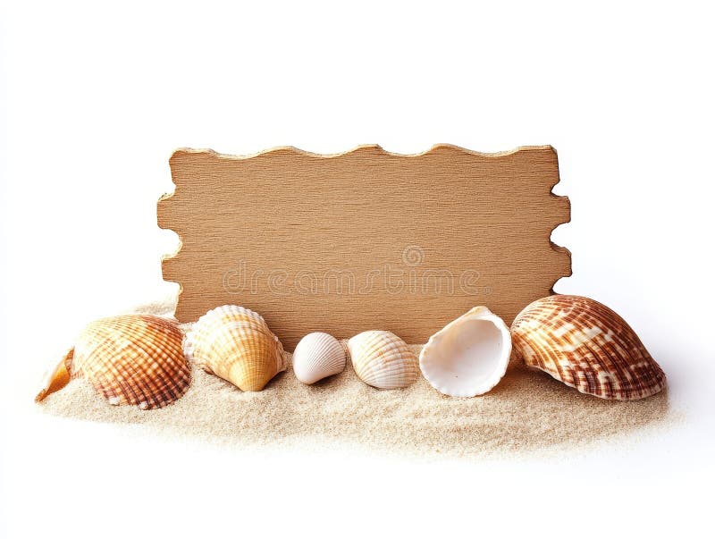 Empty Sign Surrounded by Seashells on Sandy Beach Stock Illustration ...