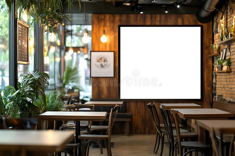 Empty Signage in a Modern Cafe Interior Stock Illustration ...