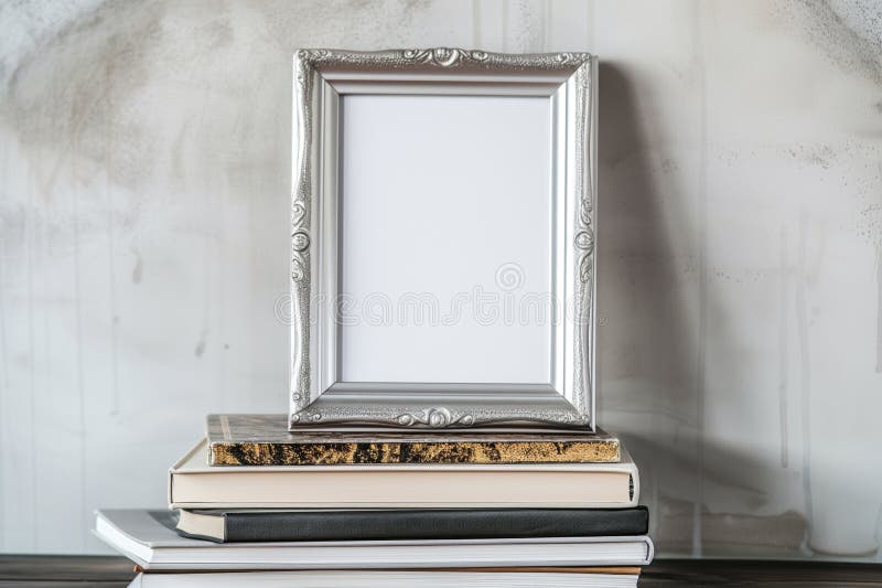 Empty Silver Frame Leaning on a Stack of Art Books Stock Photo - Image ...