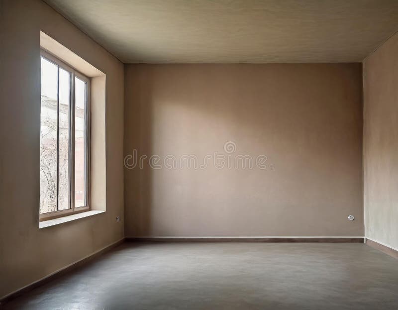 Empty Simple Dark Room Interior with Unpainted Walls Stock Illustration ...