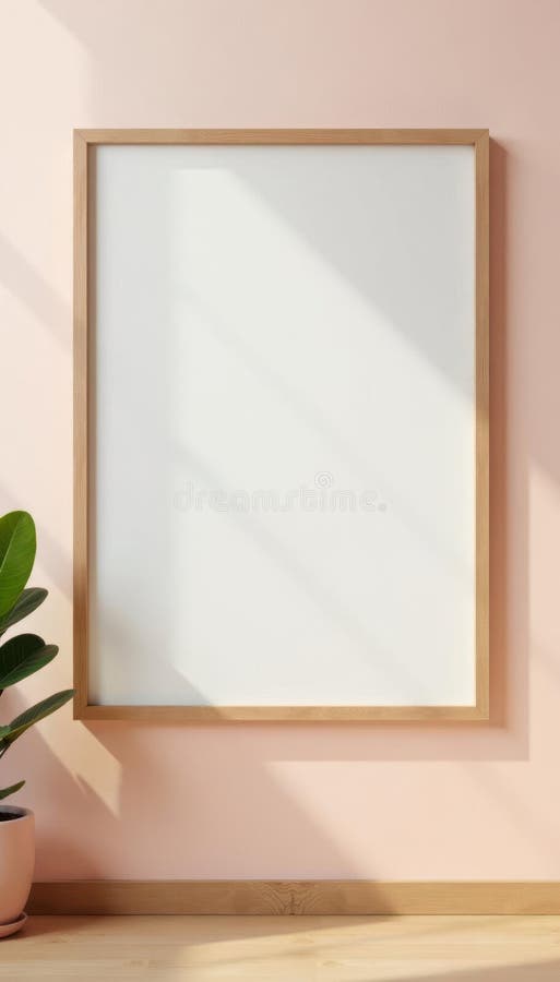 Empty Simple Wooden Frames Against a Pale Wall, Blank, Light Wood Stock ...