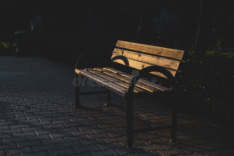 Empty and a Single Bench at Sunset Stock Photo - Image of relax ...