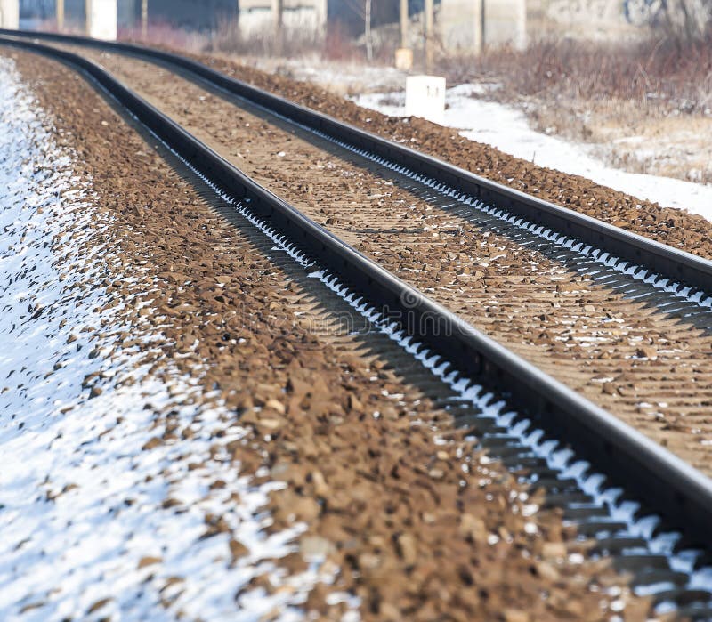 Empty Single Train Rails in Winter Stock Image - Image of outdoor ...