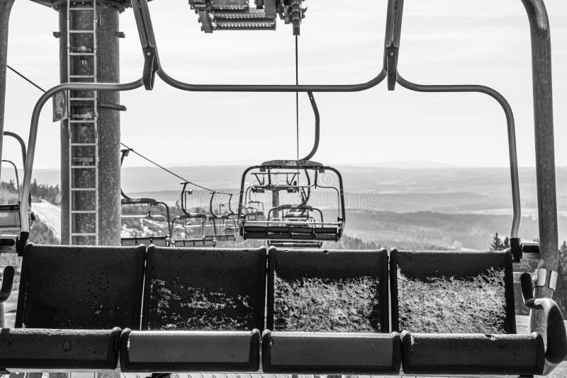 Empty ski lift in winter stock image. Image of holiday - 213069897