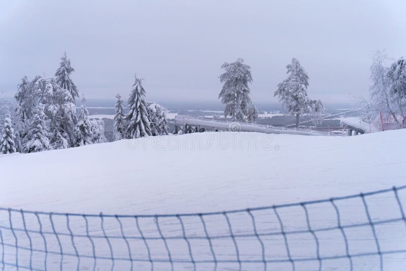 Empty Ski Slope, Side View with Blue Net Stock Photo - Image of season ...