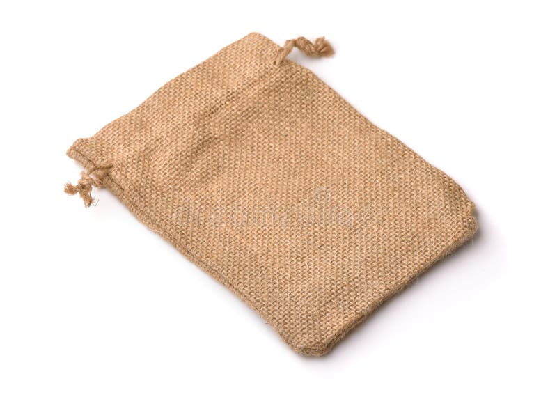 Empty Small Burlap Drawstring Bag Stock Image - Image of white, natural ...