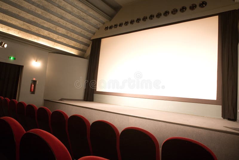 Empty Small Cinema Auditorium Stock Image - Image of spotlight, film ...