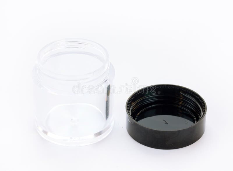 Empty Small Plastic Or Glass Jar With Black Lid On White Background ...