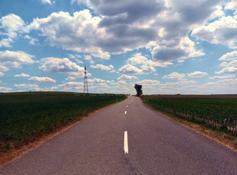 Small Empty Road before Blue Sky with Clouds in Luxembourg Ardennes ...