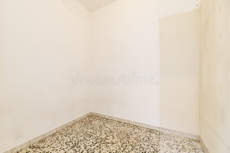 Empty Small Room with Old White Terrazzo Floor with Black Flecks Stock ...