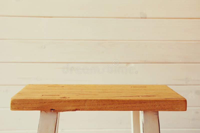 Empty Small Table in Front Wooden Wooden Planks Background Stock Image ...