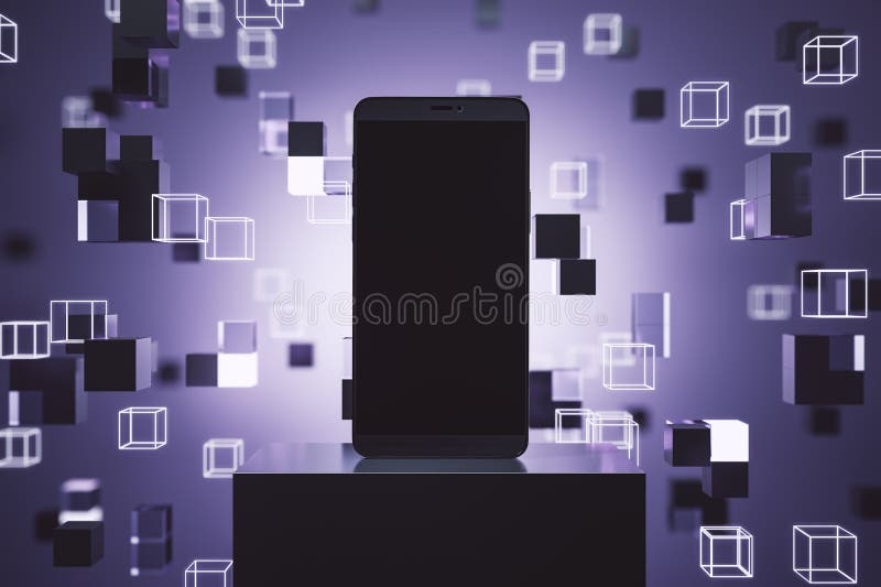 Empty Smartphone on Creative Digital Cubes Background with Pedestal ...