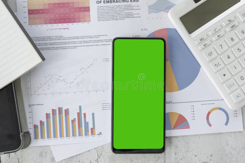Empty Smartphone Green Screen Coffee Shop Financial Graph Chart Stock ...
