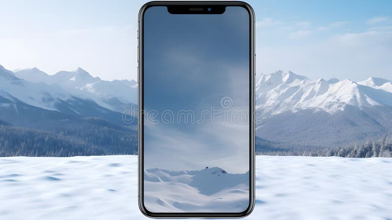 An Empty Smartphone Screen Mockup Against a Snowy Mountain Backdrop ...